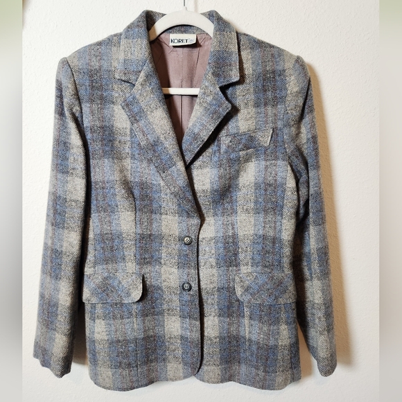 Koret | Jackets & Coats | Vintage Womens Koret Plaid Wool Blazer Blue ...
